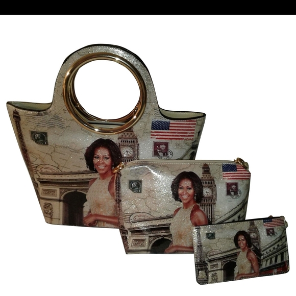 Source Unknown | Bags | Rare Michelle Obama Global Icon 3piece Handbag ...